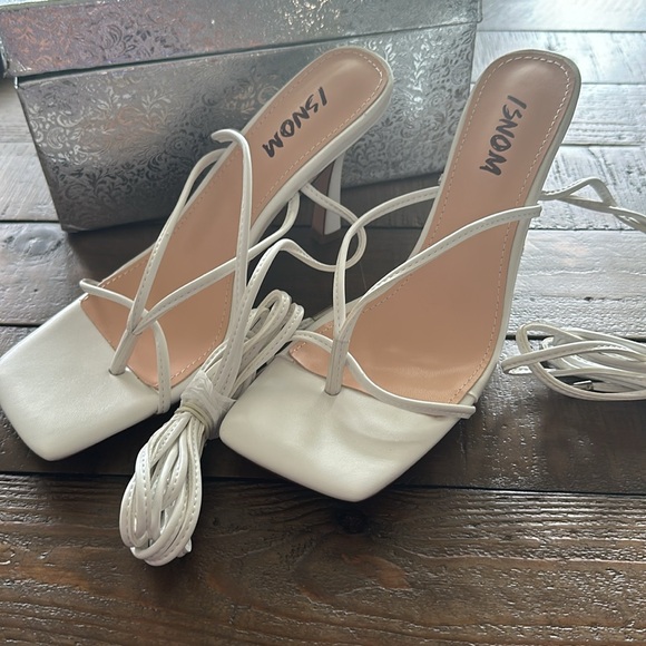 Isnom | Shoes | Isnom Lace Up Heels Sandals For Women Square Toe Open ...